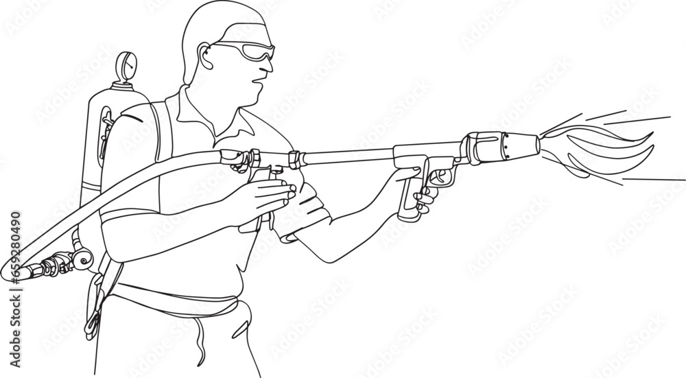 Vetor de One Line Art of a Man with Flamethrower Gun, Flamethrower ...