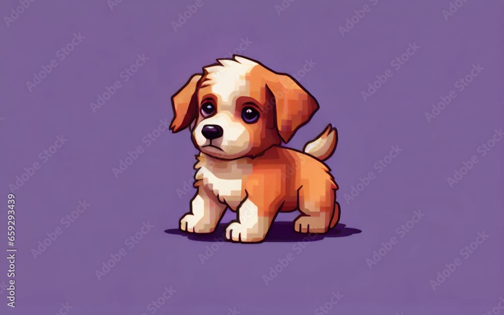 Pixelated brown and white dog. Pixel art concept. Cartoon style ...