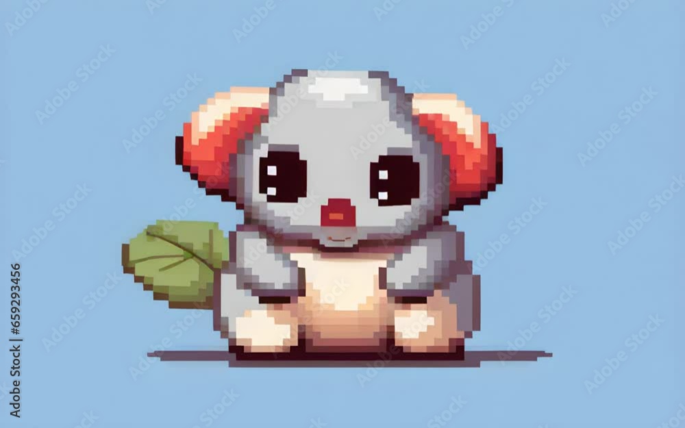 Pixel koala with leaf. Pixel art concept. Cartoon style. Generative AI ...
