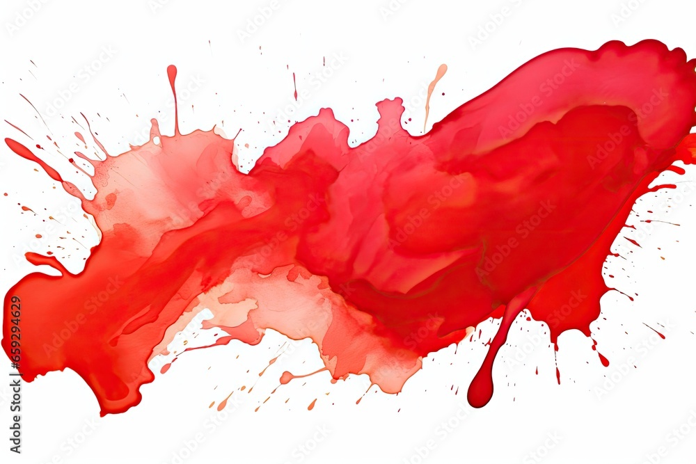 Red paint splashes isolated on white background. Watercolor painting ...
