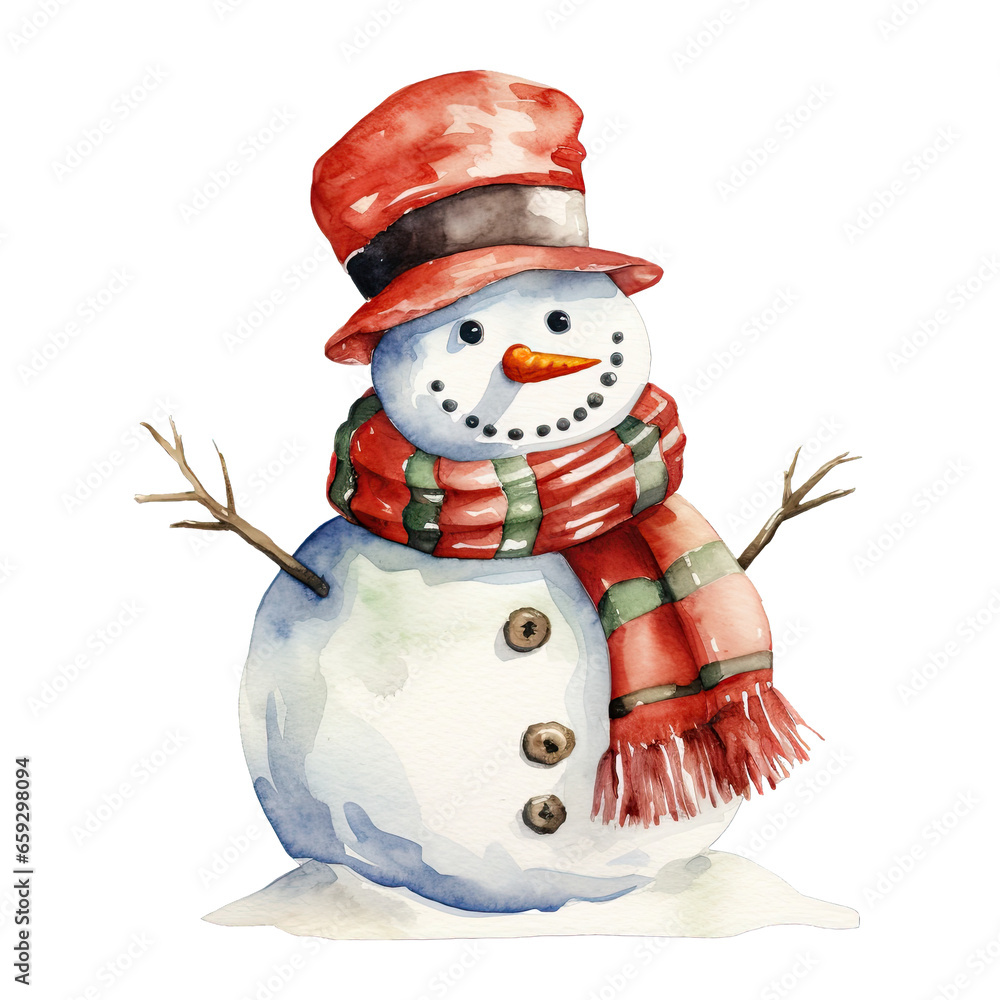 Snowman watercolor clipart on transparent background. Generative AI ...
