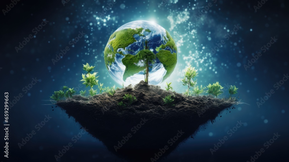 Earth tree with blue abstract background representing Environmental ...