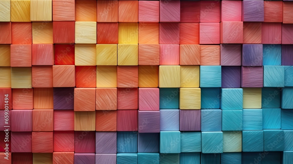 Abstract arrangement of colorful wooden blocks symbolizing a spectrum ...