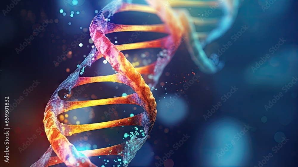 Abstract scientific illustration depicting genetic engineering and gene ...