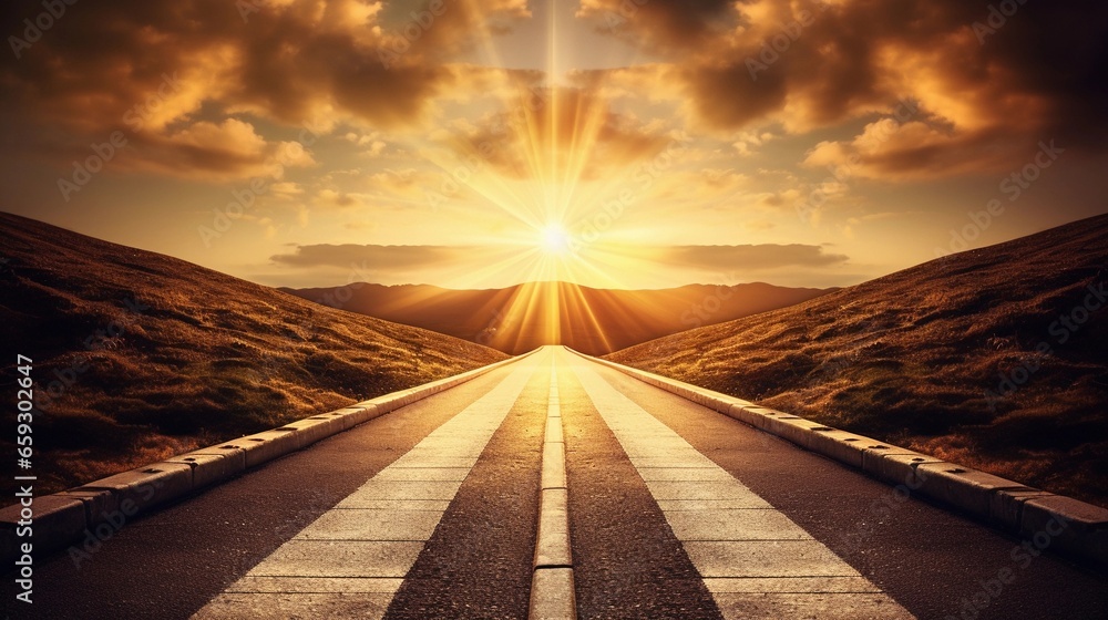 An image featuring an abstract path or road leading to a glowing ...