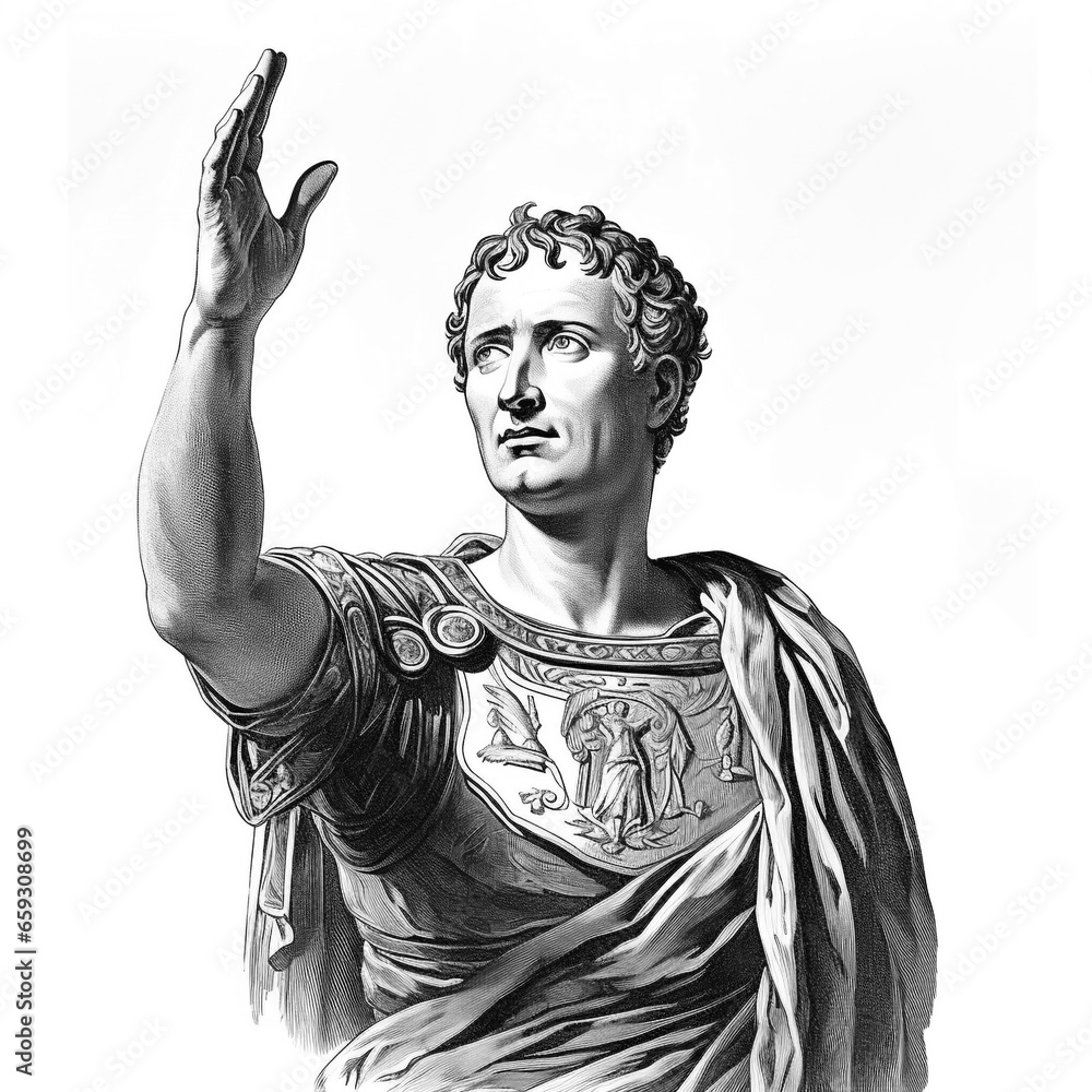 Black and white vintage engraving of a portrait of Roman emperor Julius ...