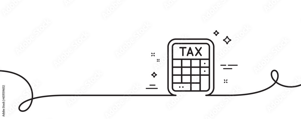 Tax calculator line icon. Continuous one line with curl. Calculate tax ...