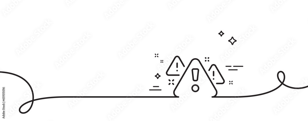 Warning line icon. Continuous one line with curl. Attention triangle ...