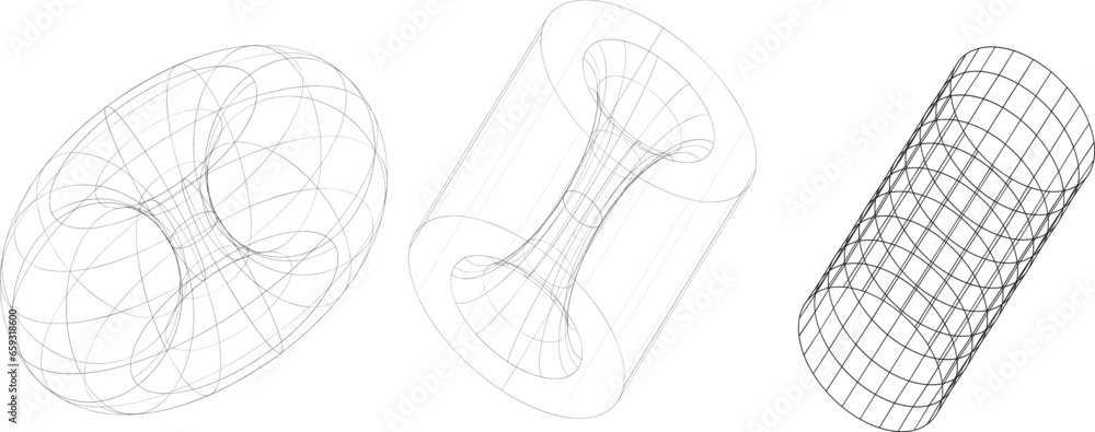 Geometry wireframe grid backgrounds. 3D abstract posters, patterns ...