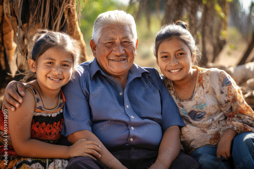 Mexican or Hispanic family together. Family photo of grandfather with ...