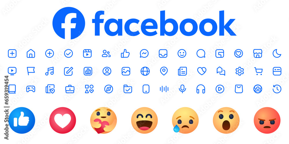 Facebook New Logo + Reactions and Icons Updated Sept 2023 Stock Vector ...