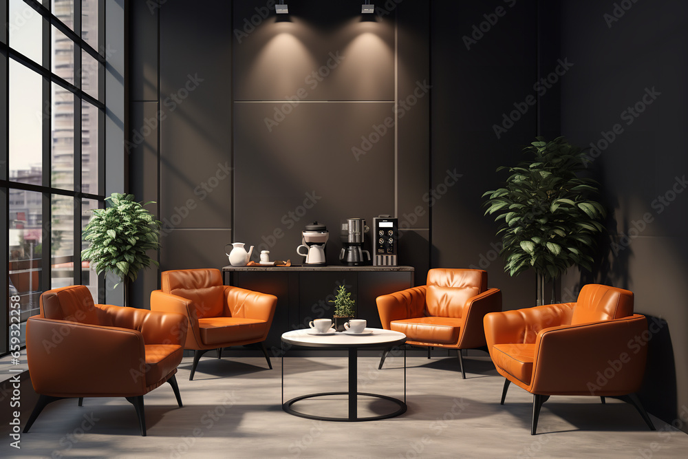 Foto de A cozy coffee corner in a startup office, equipped with a high ...