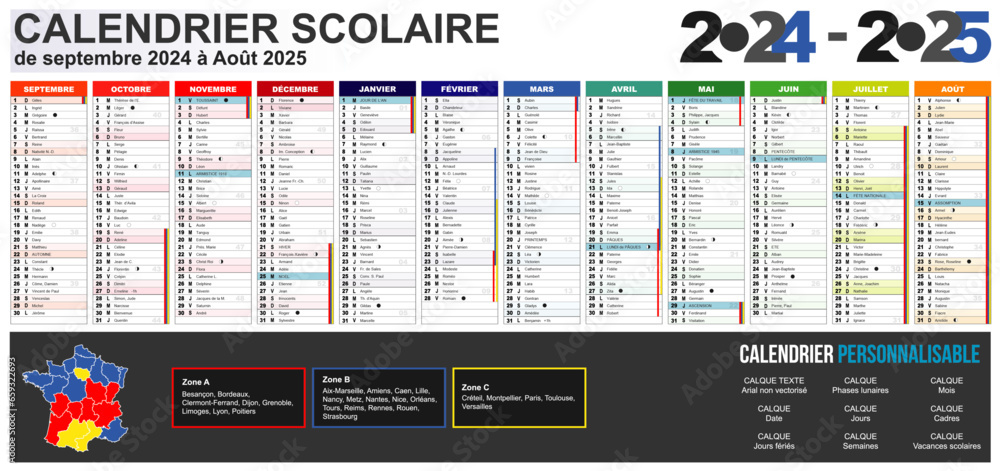 Poster Calendrier scolaire 2024 2025 – Tableau | Europosters