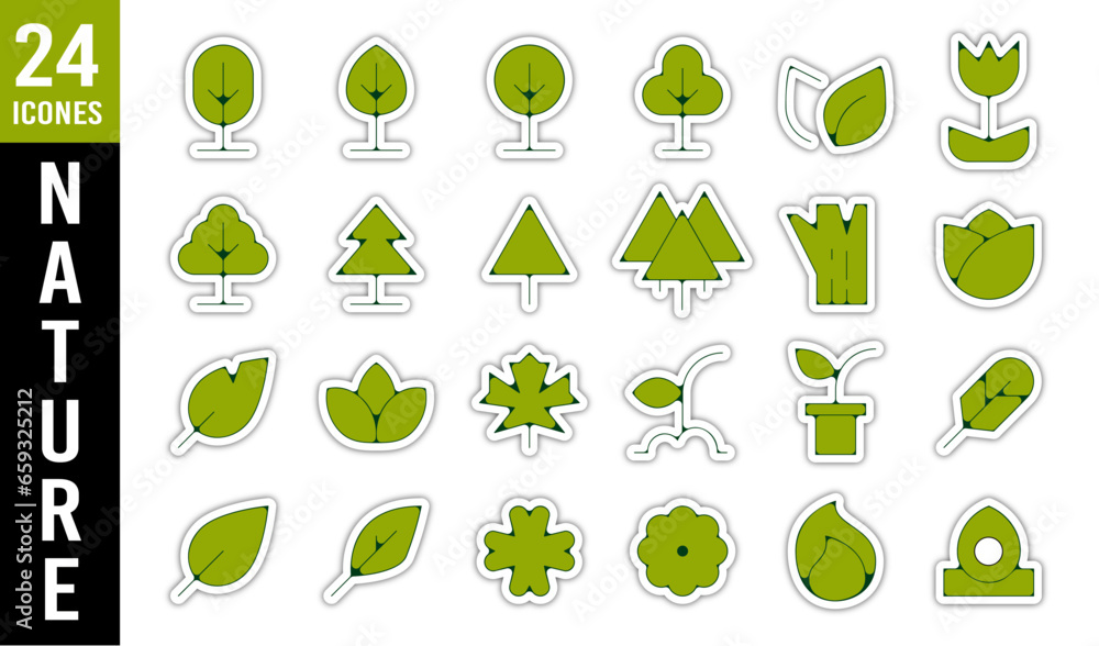 Pictogramme icones et symbole nature plantes arbres Stock Vector ...