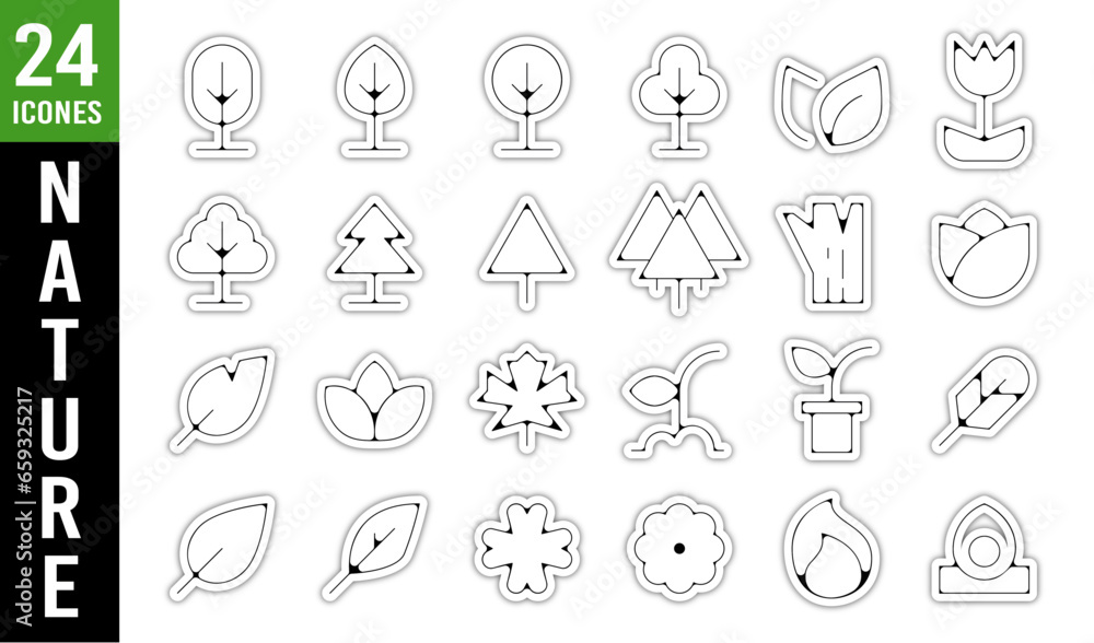 Vecteur Stock Pictogramme icones et symbole nature plantes arbres ...