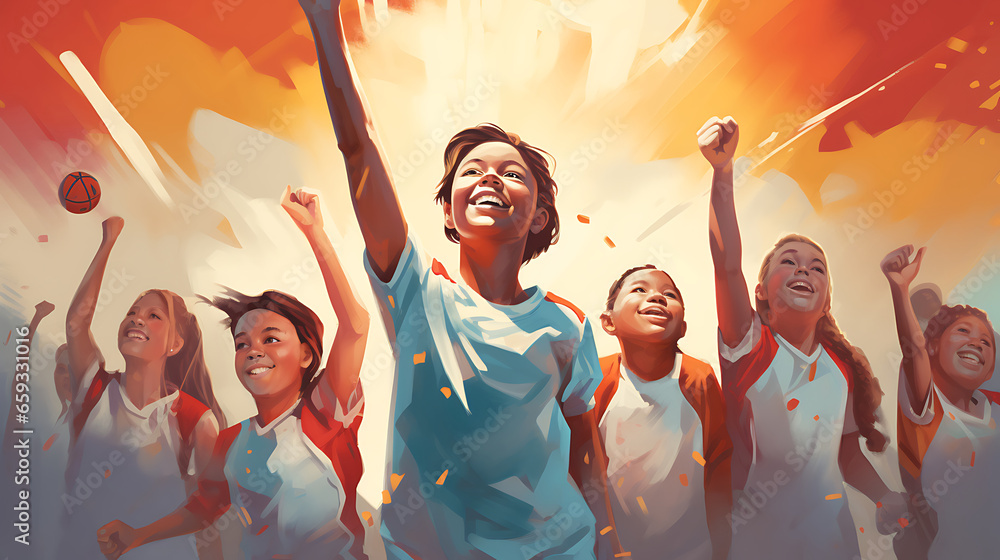 girls and boys engaged in team sports, competing together and ...