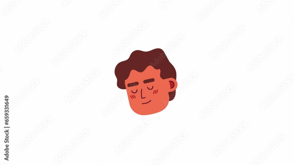 Friendly hispanic boy teen tipping head down 2D avatar icon animation ...