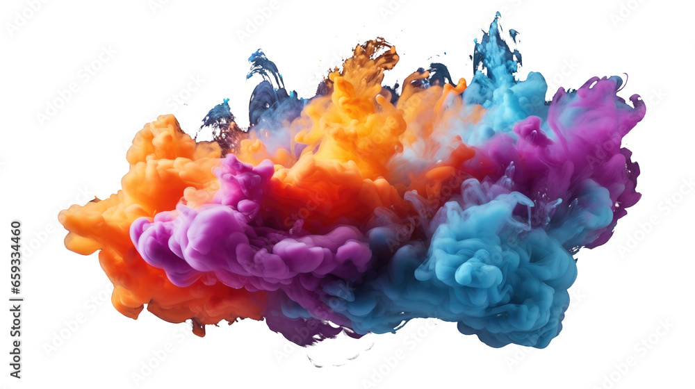 Multi colored smoke bomb explosion emitting clouds on transparent ...