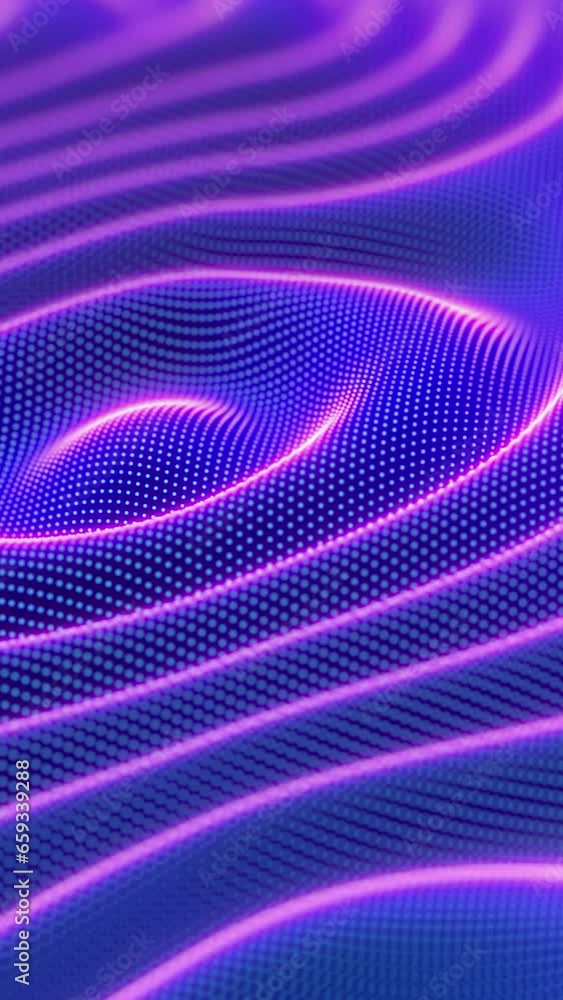 3D ultraviolet waving surface. Digital sound concept: sound waves on ...