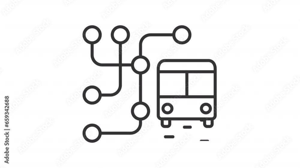 2D black simple thin line animation of bus map, HD video with ...