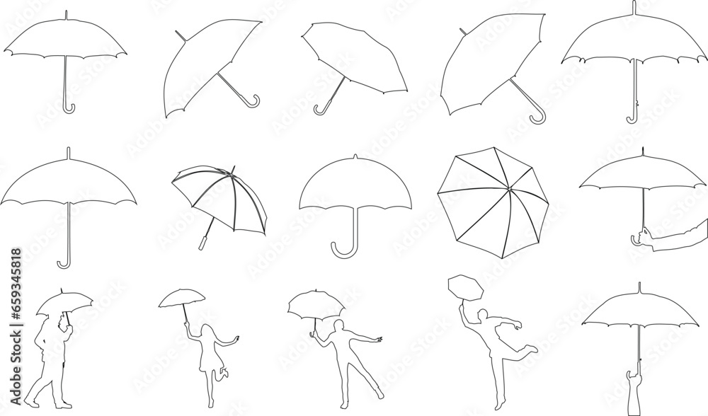 umbrellas line art Vector illustration. Showcasing different styles and ...