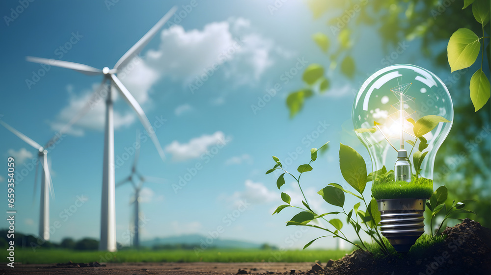 Light from a light bulb powered by a wind turbine: The green energy ...