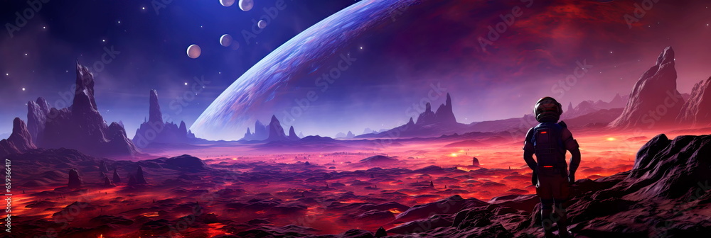 astronaut on a Martian expedition, looking back at Earth from the red ...