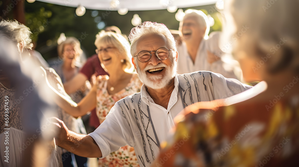 Candid capture of a joyful group of seniors showing vitality while ...