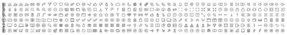 Set of 300 Interface ui, ux web icons in line style. User, profile, message, mobile app ...