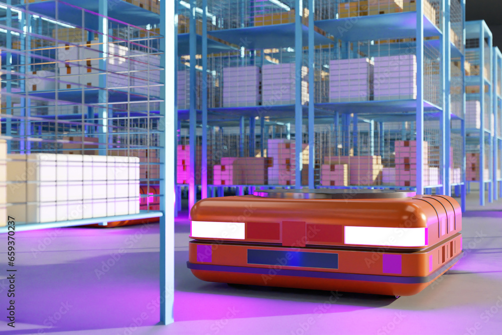 Warehouse robot. Retrieval machines. Automatic warehouse trolley ...