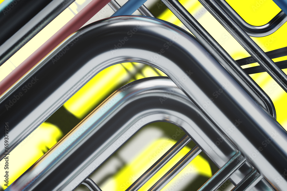 Foto de Background with pipes. Bending of steel pipeline. Backdrop for ...