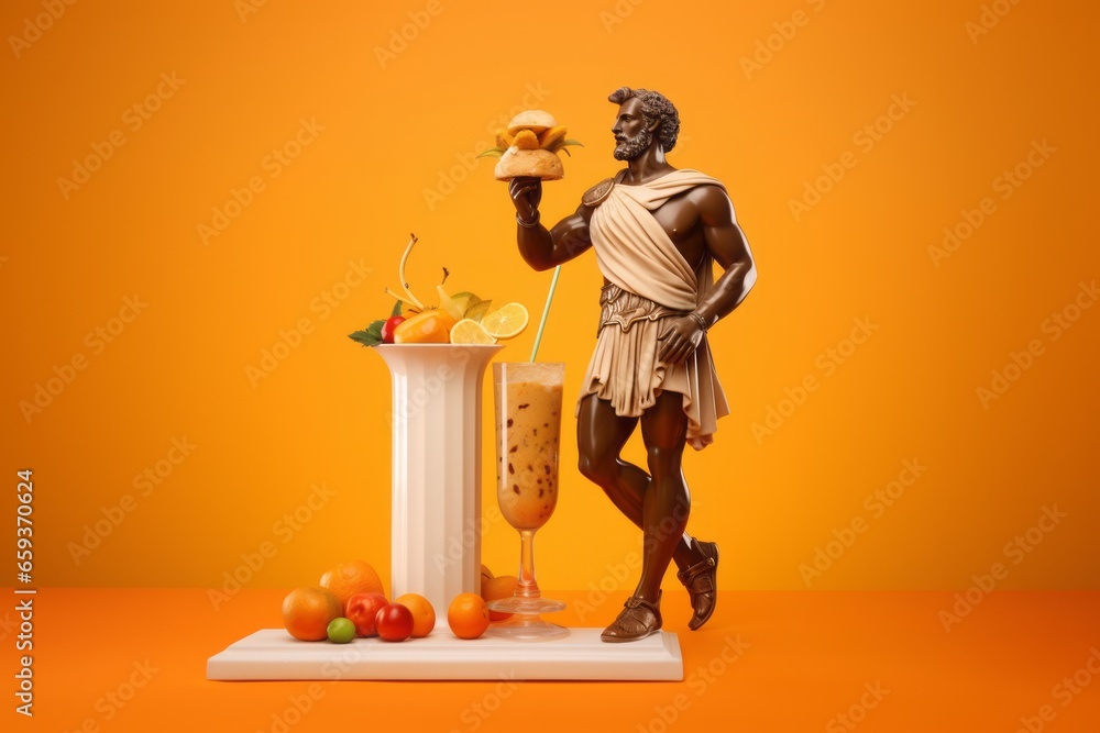 a chocolate miniature greek or roman statue of a male standing next to ...