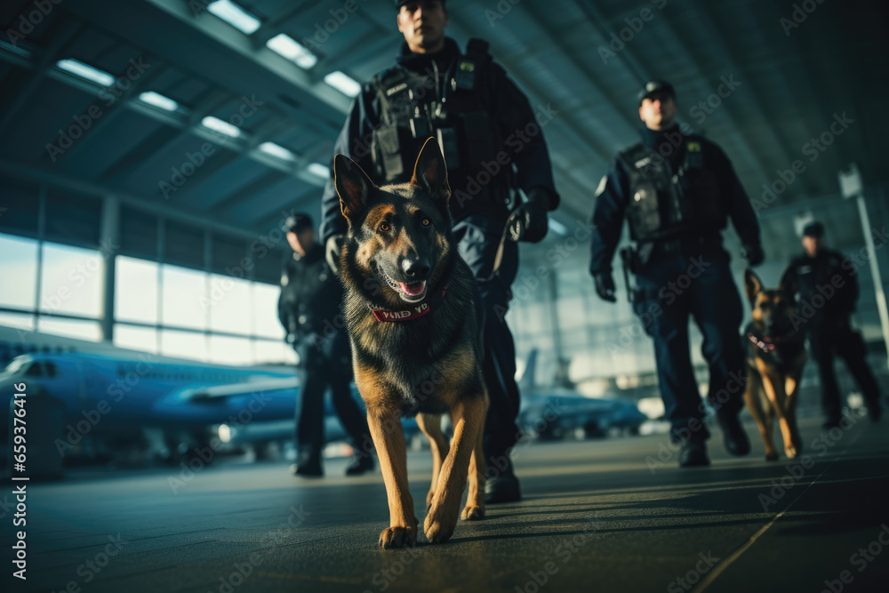 police dogs Searching for explosives at the airport. Stock Photo ...