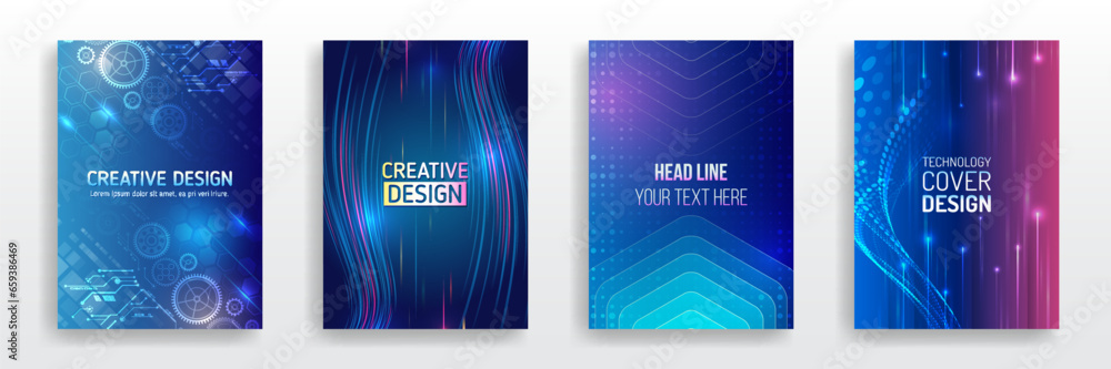 Futuristic business posters. Technology covers corporate documents ...