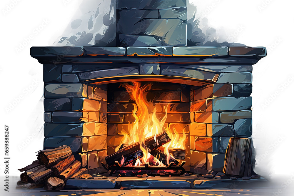 Cartoon fireplaces stoves. Isolated on transparent PNG background ...