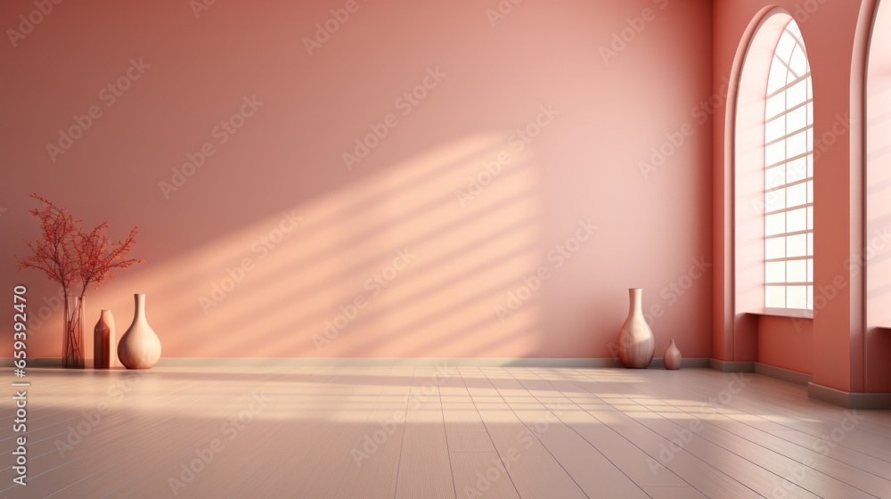 Elegant Arched Window Casting Warm Shadows. Warm sunlight streaming ...