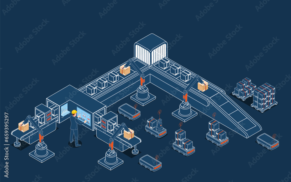 Photo Automated warehouse robots and Smart warehouse technology Concept ...