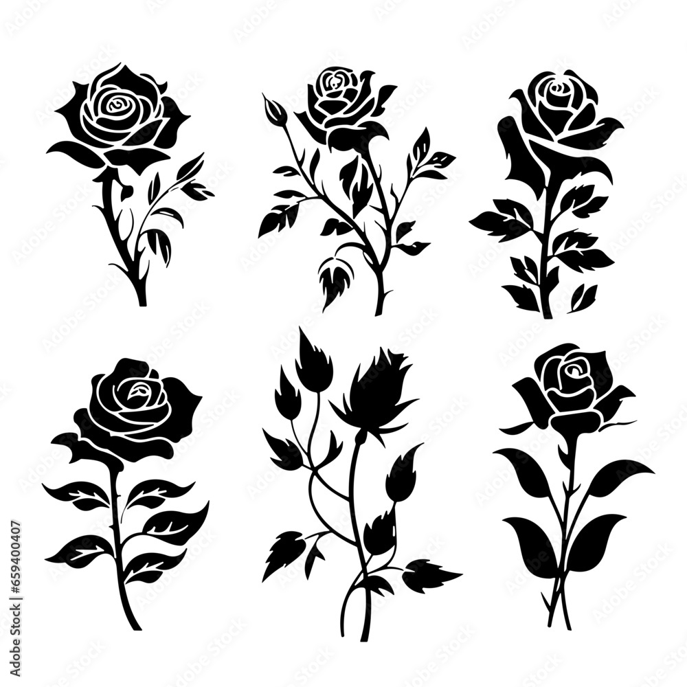 Rose Silhouette, Rose Clipart, Rose SVG, Rose PNG, Rose Valentine day ...