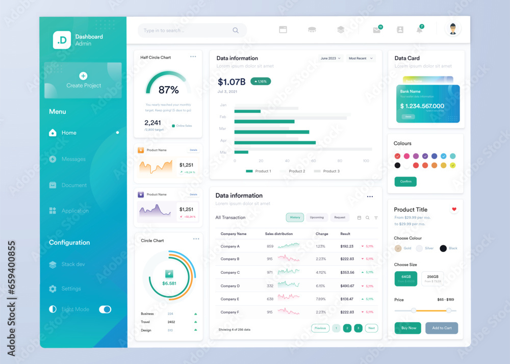 UI UX Infographic dashboard. UI design with graphs, charts and diagrams ...
