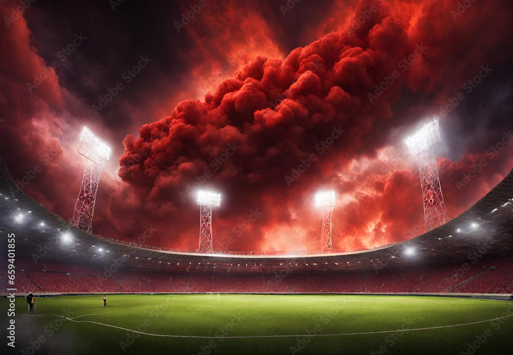 Red Smoke Football Stadium, Dramatic Atmosphere in Sports Venue ...