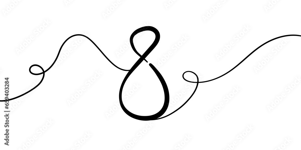 Number 8 line art drawing on white background. 8th birthday continuous ...