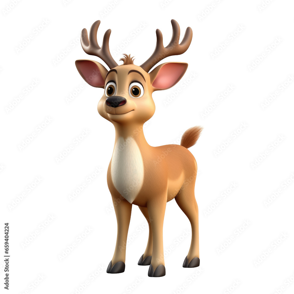 Cute reindeer in 3D cartoon style isolated on transparent background ...