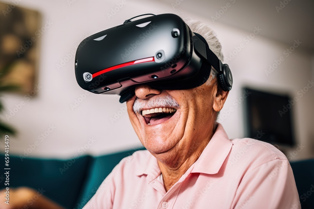 Modern aging concept, eldery people with VR, Virtual Reality Sensory ...