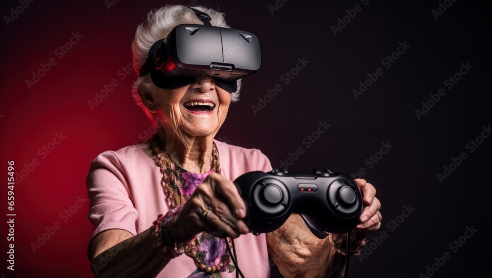 Modern aging concept, eldery people with VR, Virtual Reality Sensory ...