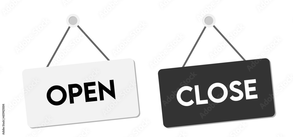 Open & close hanging sign in flat style design isolated on transparent ...
