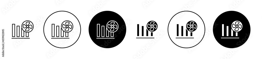 Fan power mode line icon set. Fan speed symbol. In black color for UI ...