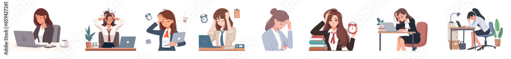 Stress and fatigue at work. Concept of burnout. Office workers are ...