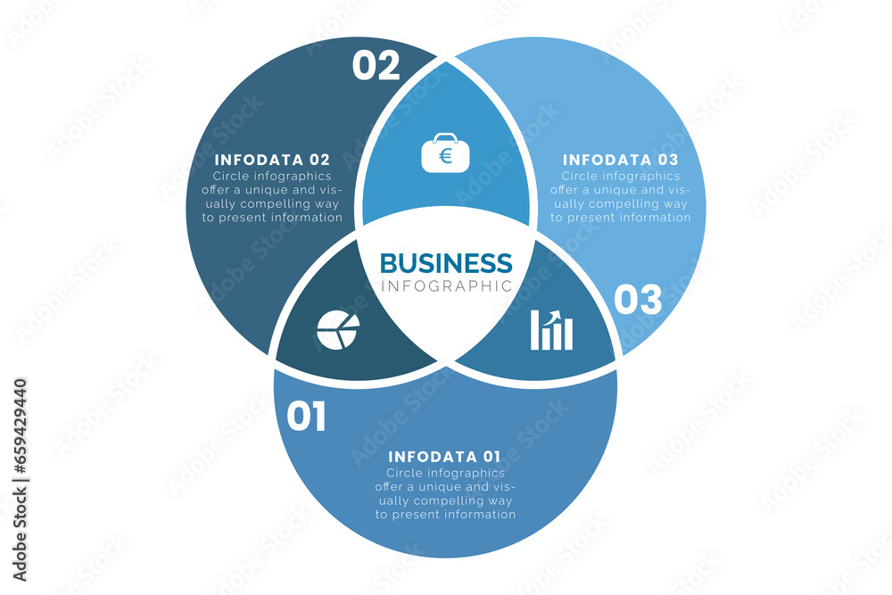 Round pie chart divided into 3 colorful parts with arrows or pointers ...