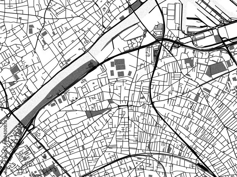 Greyscale vector city map of Colombes in France with with water, fields ...