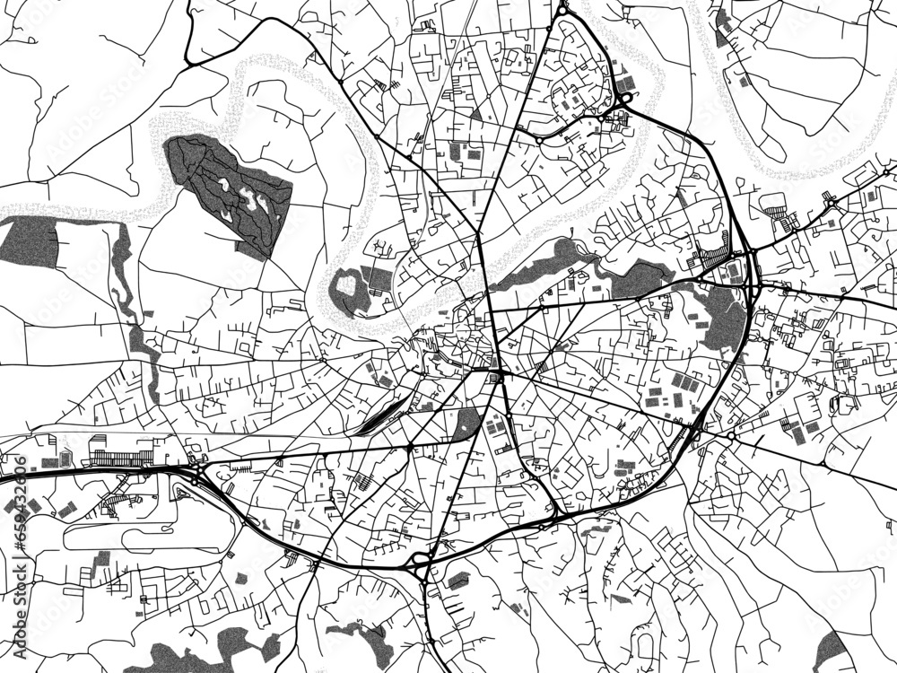 Greyscale vector city map of Albi in France with with water, fields and ...